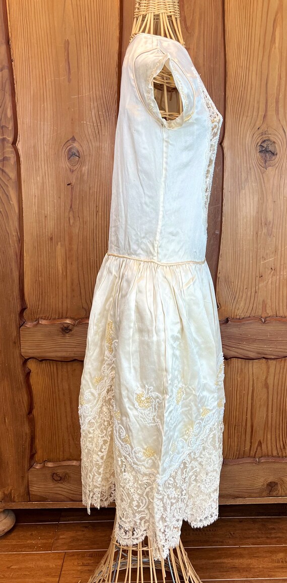 1920’s Flapper Wedding Dress with Veil Satin Bridal D… - Gem