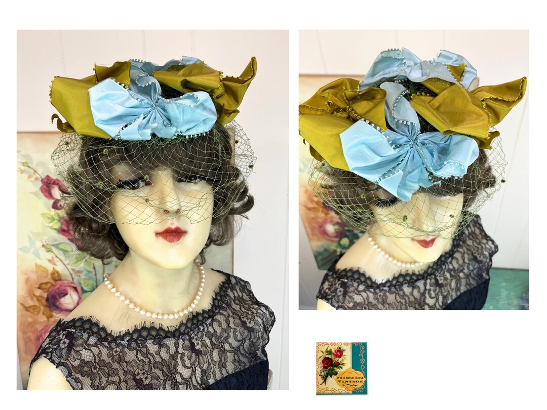 Vintage Fascinator 1950’s Satin Bow Hat With Veil - Etsy