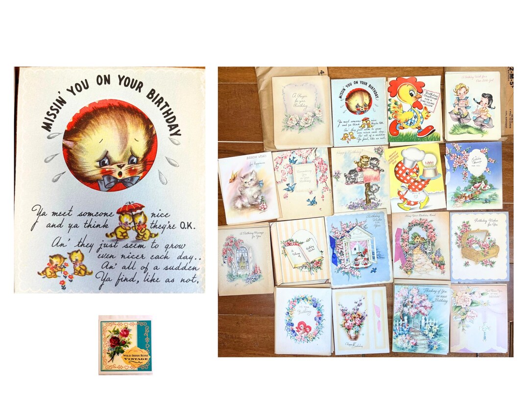 Vintage Greeting Cards Over 50 UNUSED Kitchy Midcentury Birthday Cards ...