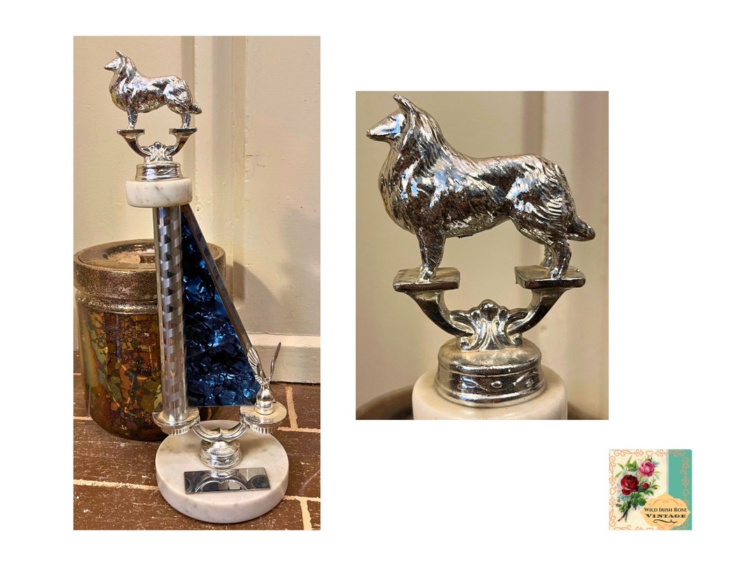 Vintage Dog Trophy 1967 Vintage Collie Dog Show Trophy Silvertone Rough ...