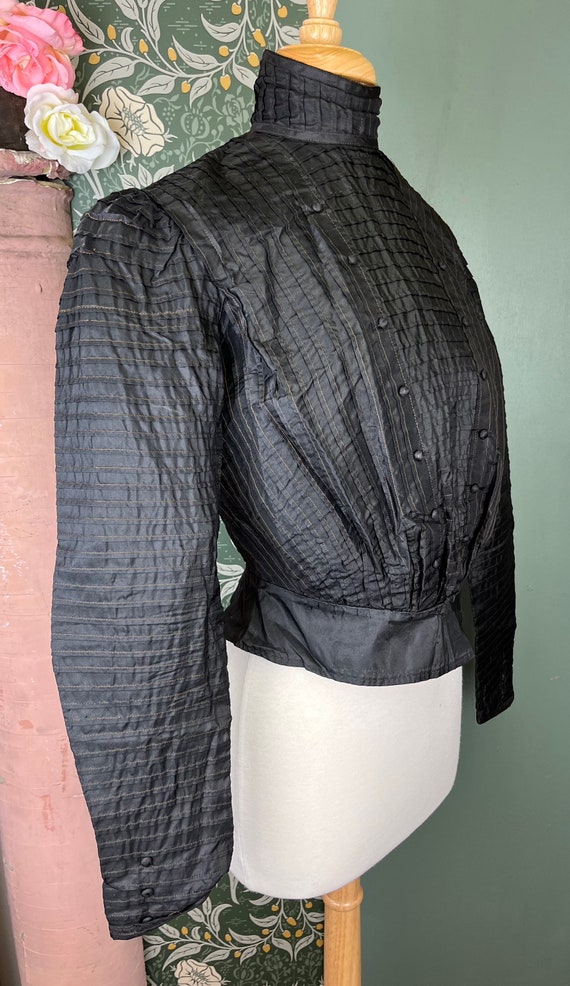 Antique Victorian Bodice Late 1800’s Black Taffeta Pl… - Gem