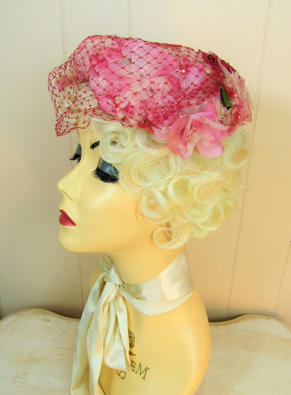 Vintage Flowered Fascinator Vintage Pink Floral Headp… - Gem