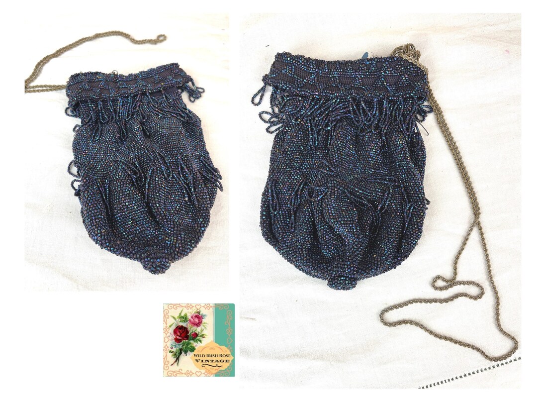 Antique Beaded Bag Reticule Micro Beaded Reticule Bag Victorian Beaded ...