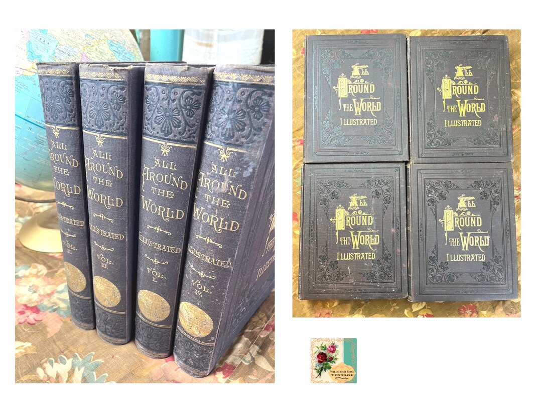 Antique Victorian All Around the World 4 Volume Large Illustrated World ...