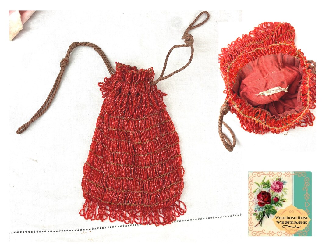 Antique Victorian Beaded Reticule 1800s Red Beaded Handbag Victorian ...