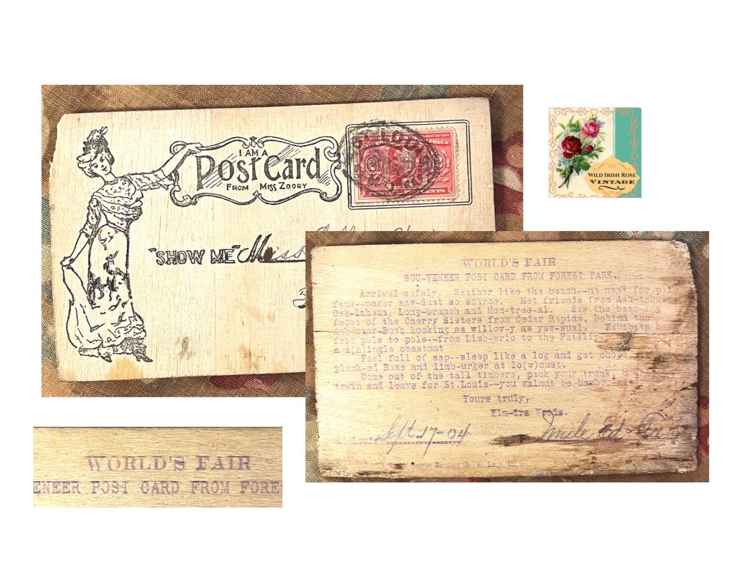 1904 World’s Fair Postcard Antique Worlds Fair Souvenir Wooden Postcard ...