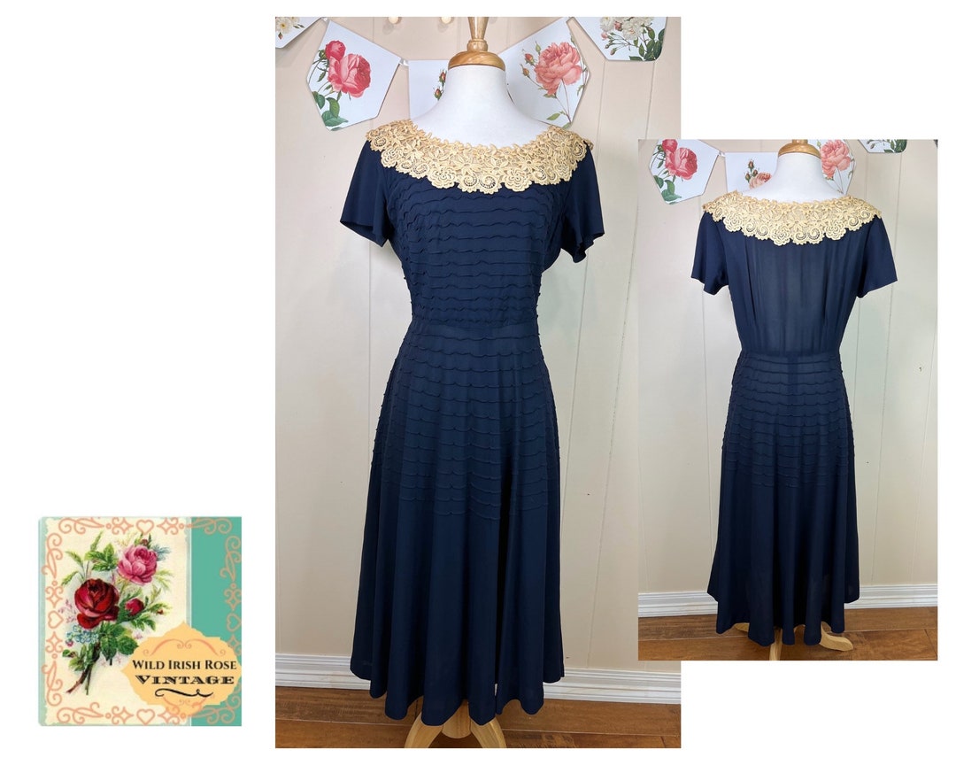 Vintage 1940s Dress Vintage Day Dress 1940s Crepe Rayon Dress - Etsy