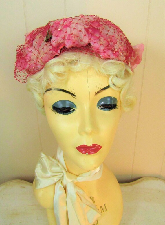 Vintage Flowered Fascinator Vintage Pink Floral Headp… - Gem