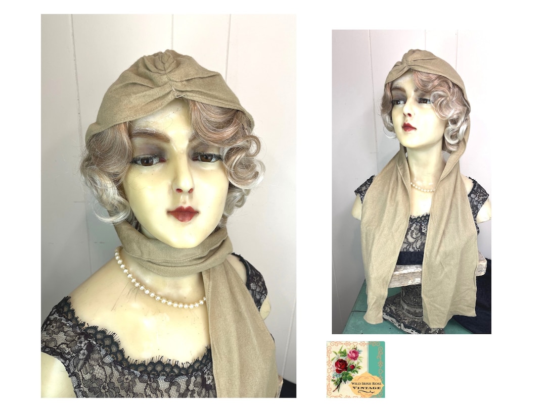 Vintage Long Head Scarf Vintage 1940s Turban Vintage Tan Turban Scarf ...
