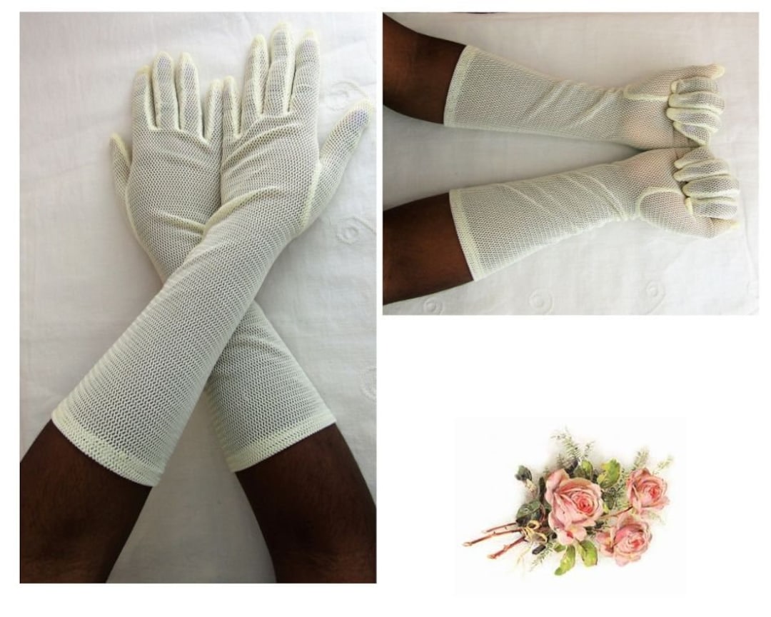 Long Vintage Gloves Size 6-8 Formal Mesh Gloves Mesh Evening Gloves ...