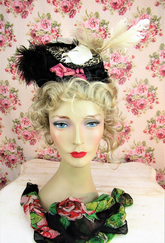 Victorian Bonnet Feathered Bonnet Antique 1890's Feat… - Gem