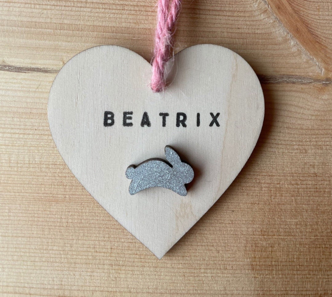 Personalised Rabbit Heart Tags, Hand Painted Wooden Rabbit Name Tag ...