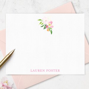 Personalized Note Cards With Name and Watercolor Flower - Etsy