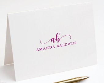 Folded Note Cards With Monogram and Name Personalized Fold | Etsy