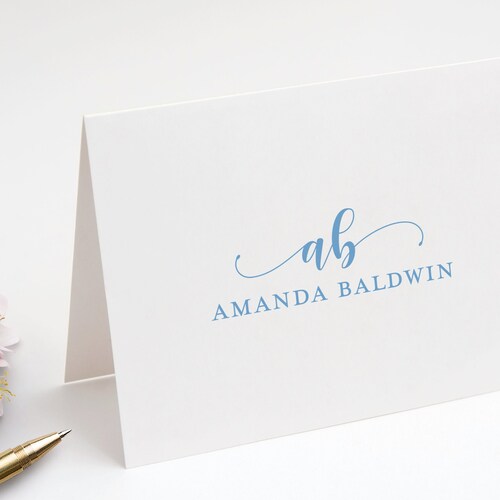 Folded Note Cards With Flourish Monogram and Name - Etsy