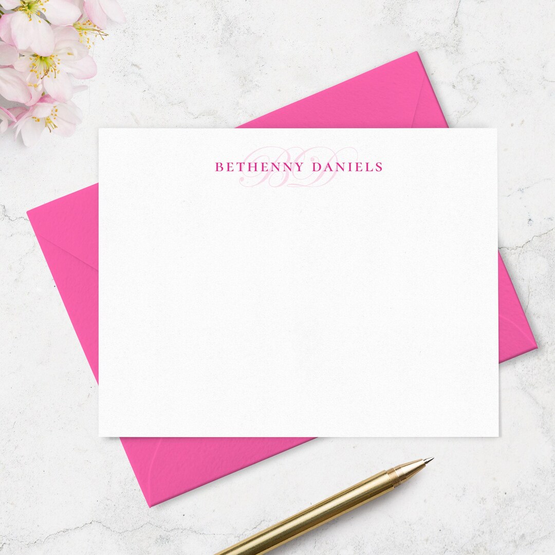 Personalized Note Card Set With Script Monogram and Full Name, Stationery Set Notecards and ...