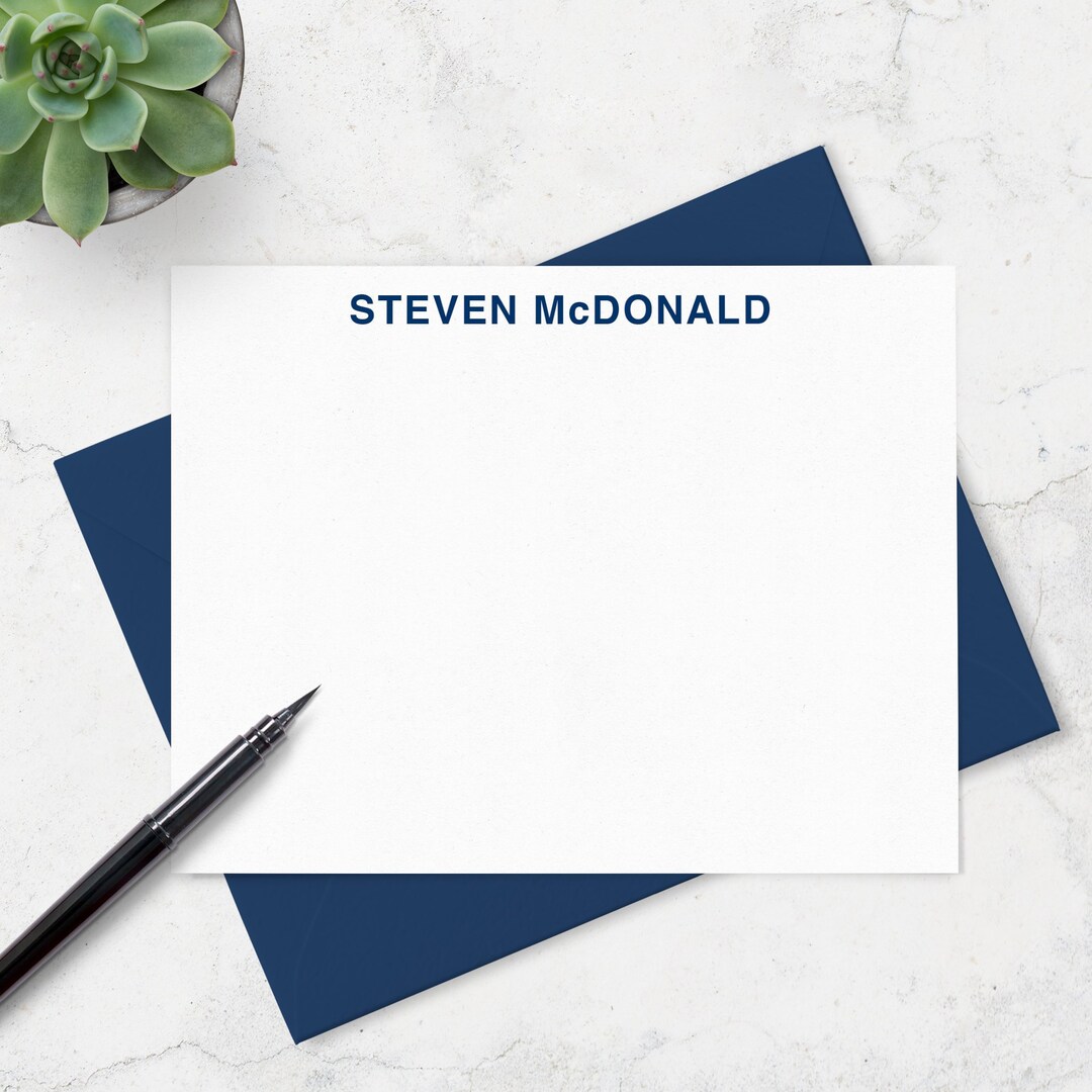 Personalized Note Card and Envelope Stationery for Men Simple - Etsy