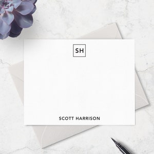 Monogrammed Note Cards for Men Custom Stationery Set With - Etsy