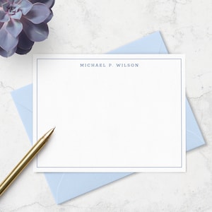 Stationery Note Cards for Men With Border and Name in Modern Font ...