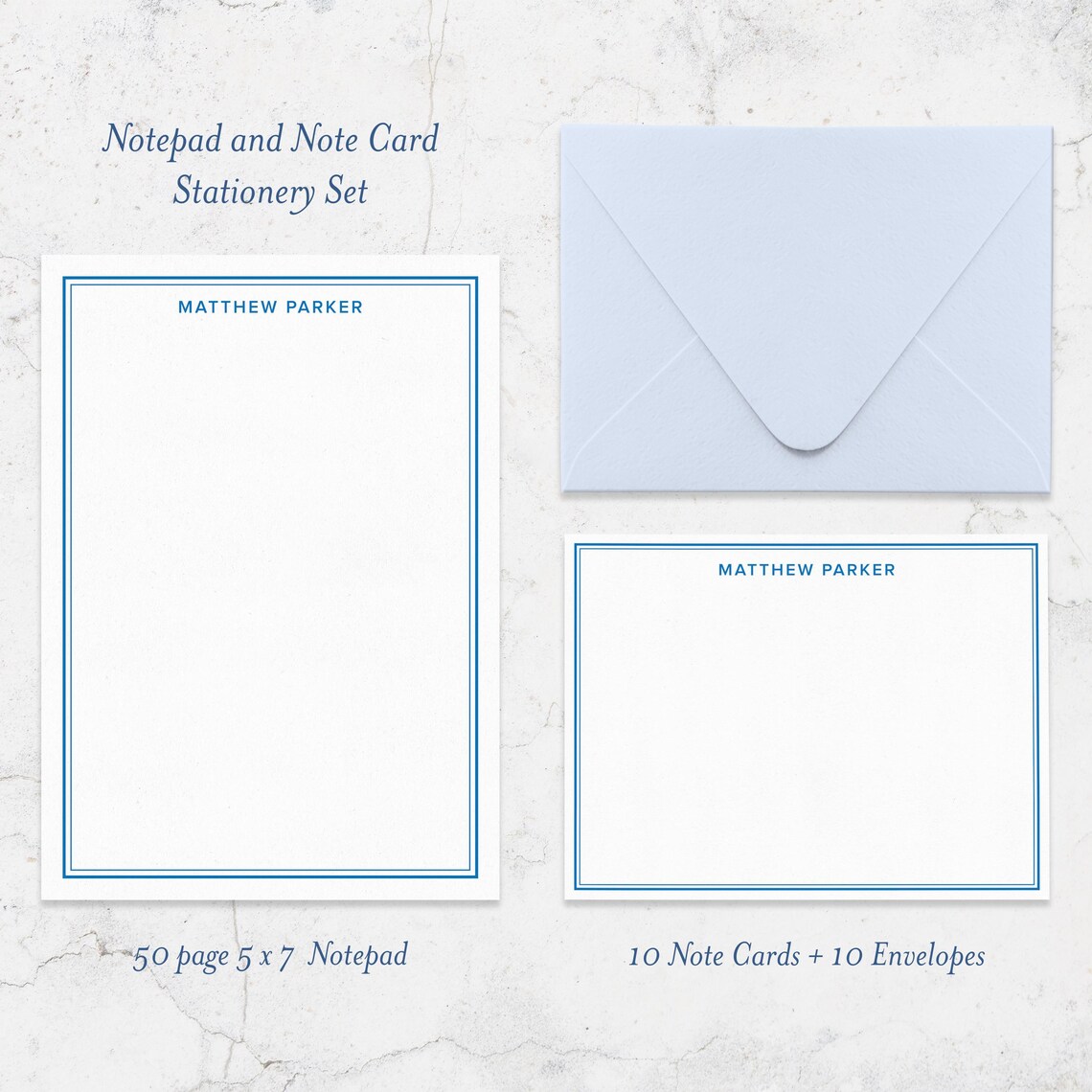 Personalized Stationery Set With 10 Note Cards + 10 Envelopes + 50 Page ...