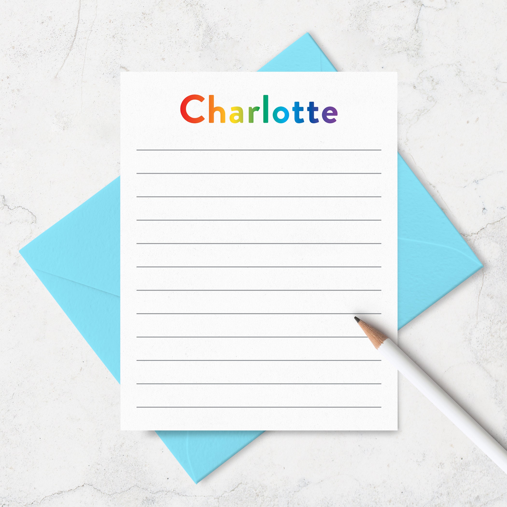 Personalized Kids Lined Note Card & Envelope Stationery Set | Etsy