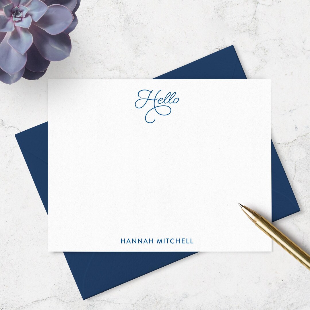 Personalized "hello" Note Cards and Envelopes Stationery Set, Flat A2 ...
