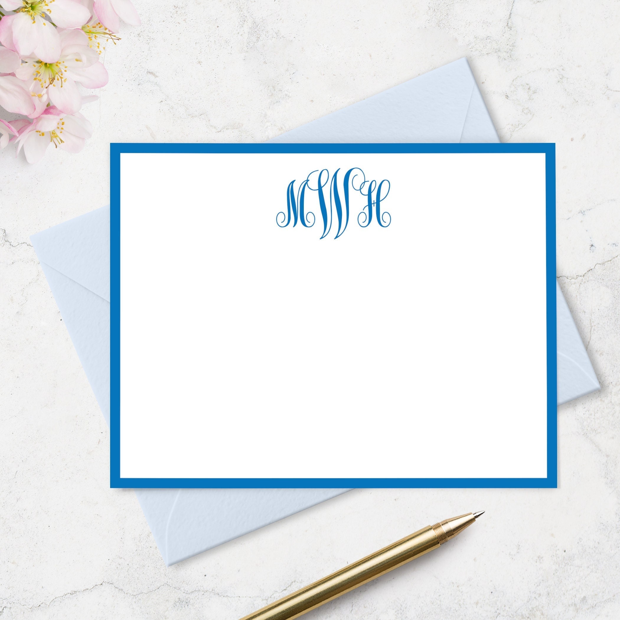 Monogram and Border Note Cards Personalized Classic - Etsy