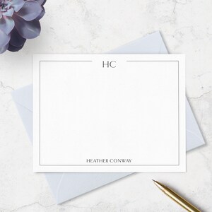 Border Note Cards With Monogram and Name, Monogrammed Personalized ...