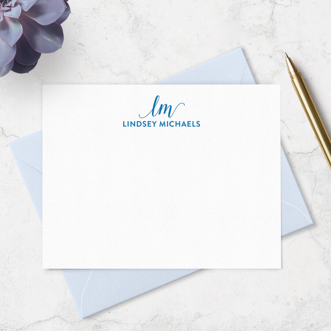 Monogrammed Note Cards Set, Custom Stationery With 2 Letter Monogram ...
