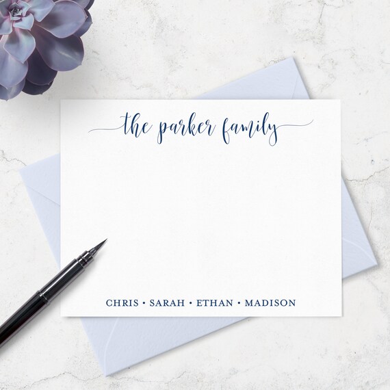 Family Note Cards and Envelopes Stationery Set Personalized | Etsy