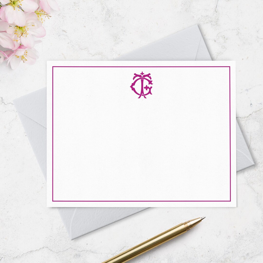 Chic Interlocking 2 Letter Monogram Note Cards With Border, Classic ...
