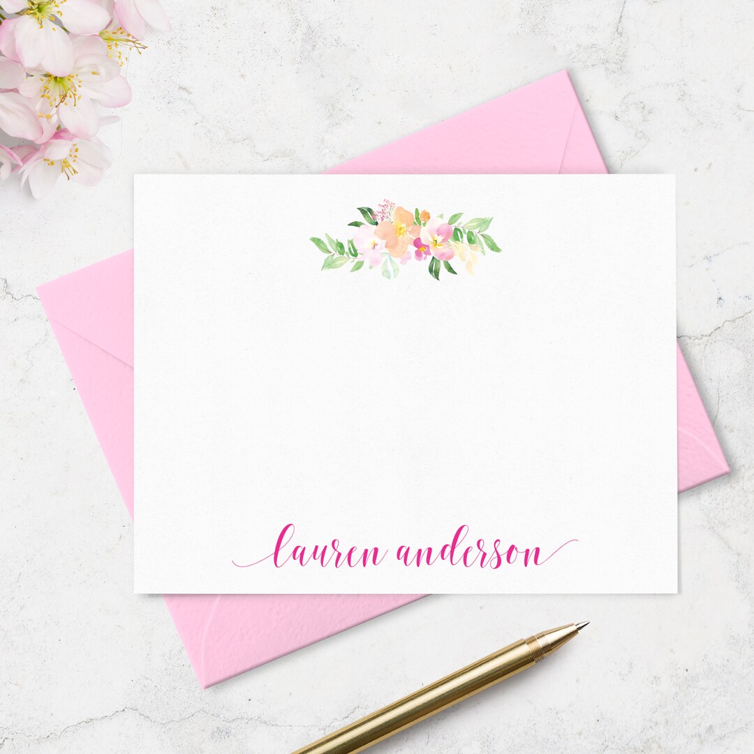 Personalized Floral Note Cards With Envelopes, Custom Stationery Set ...