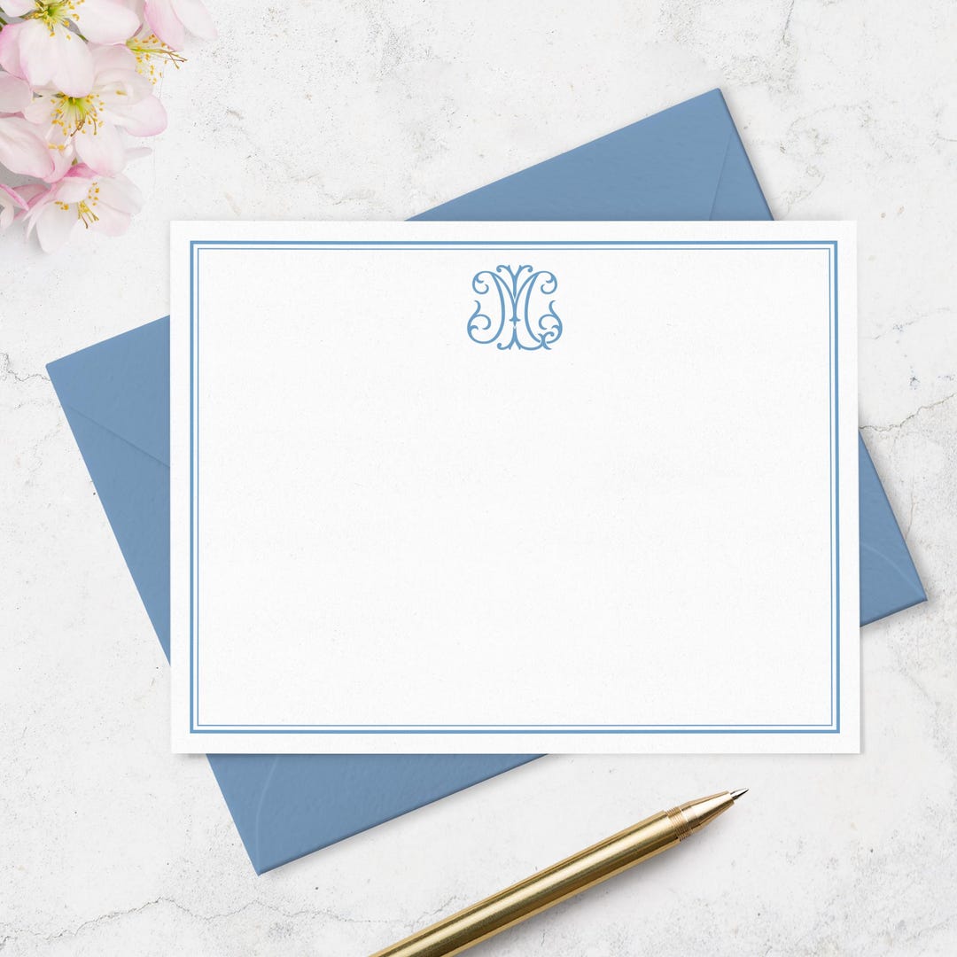 Couture Interlocking 2 Letter Monogram Note Cards With Border, Classic ...