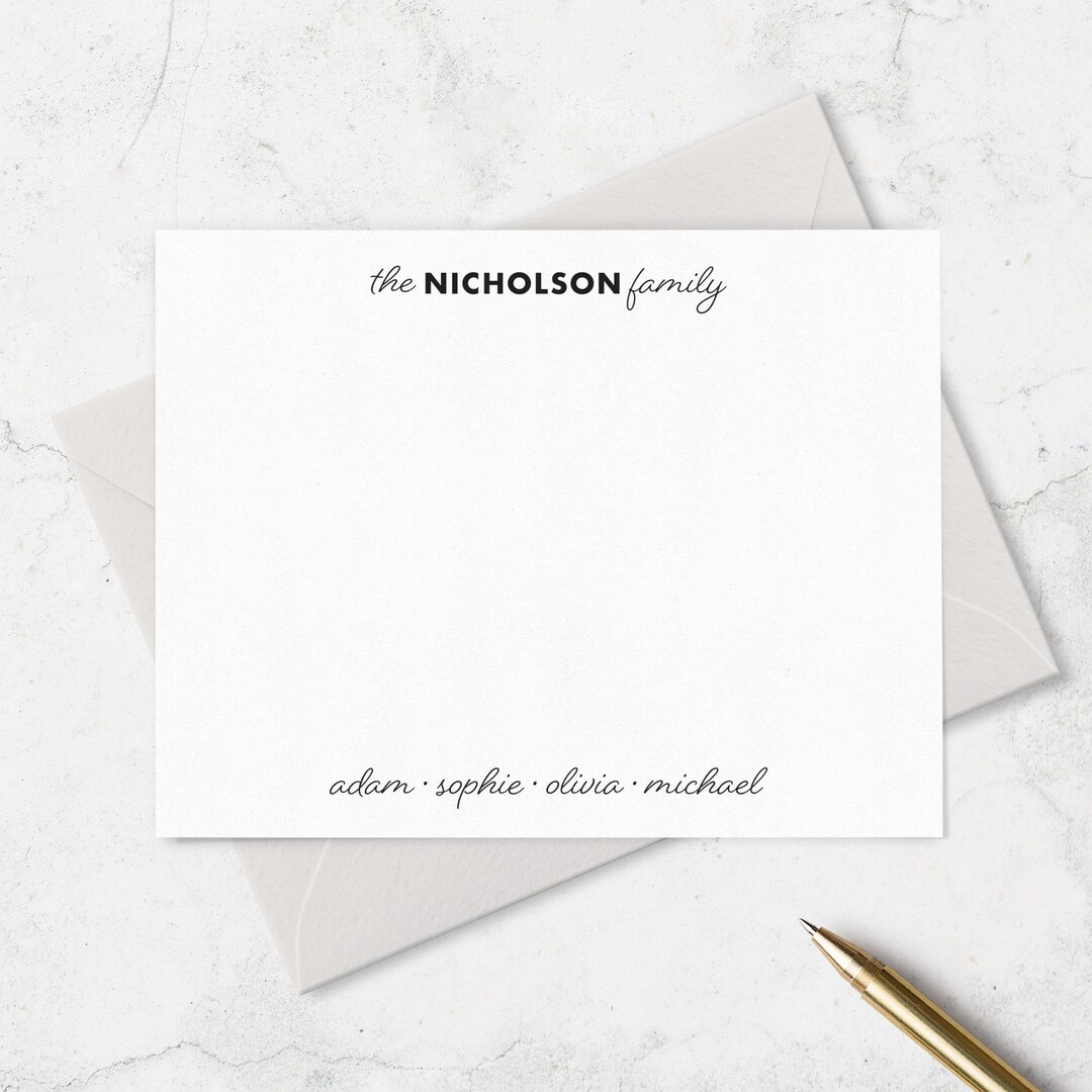 Family Note Cards and Envelopes Stationery Set, Personalized With ...