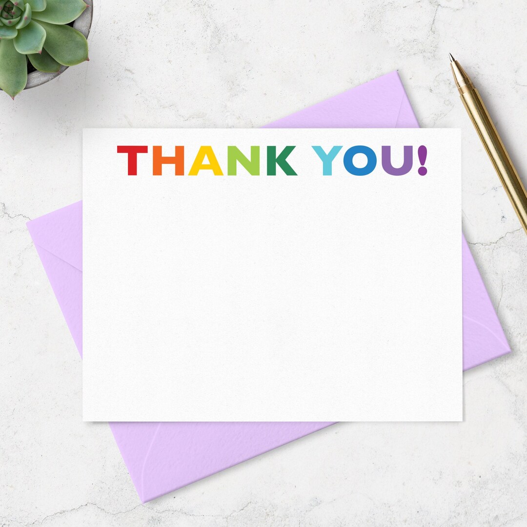 Rainbow Thank You Note Card & Envelope Stationary Set, Children's Thank ...