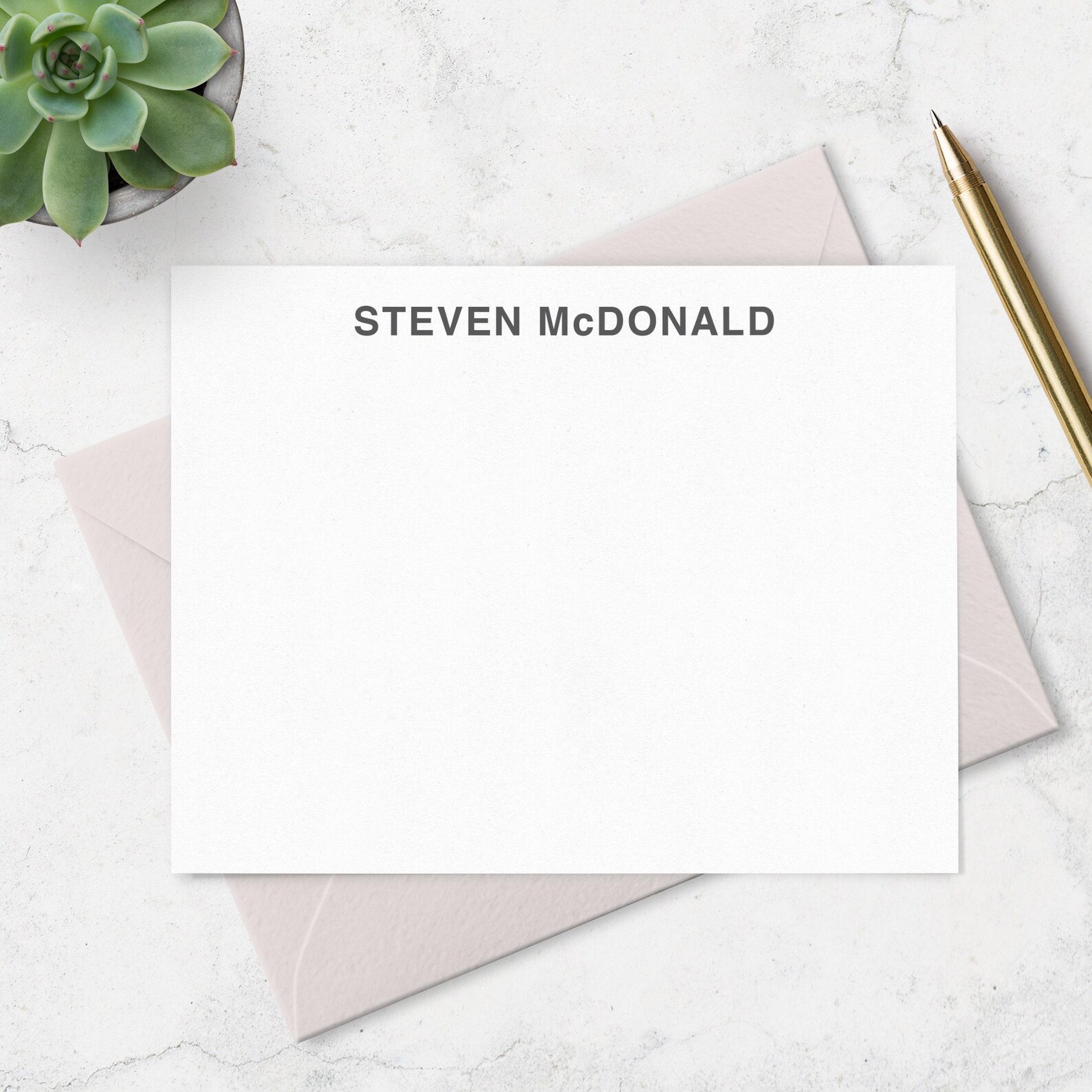 Personalized Note Card and Envelope Stationery for Men, Simple Modern ...