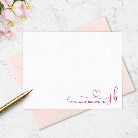 Note Cards Stationary Set with Cute Heart Monogram and | Etsy