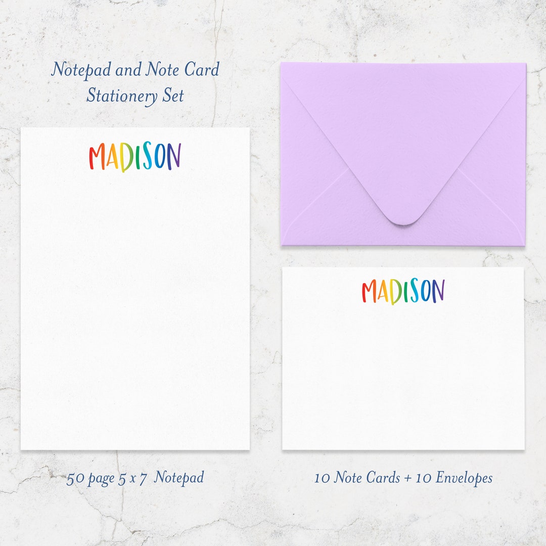 Note Cards & Notepad Stationery Gift Set for Kids, Personalized Rainbow ...