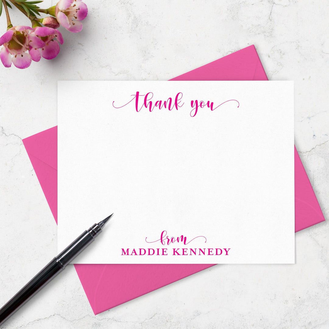 Thank You Note Cards, Personalized Set of A2 Flat Cards and Envelopes ...