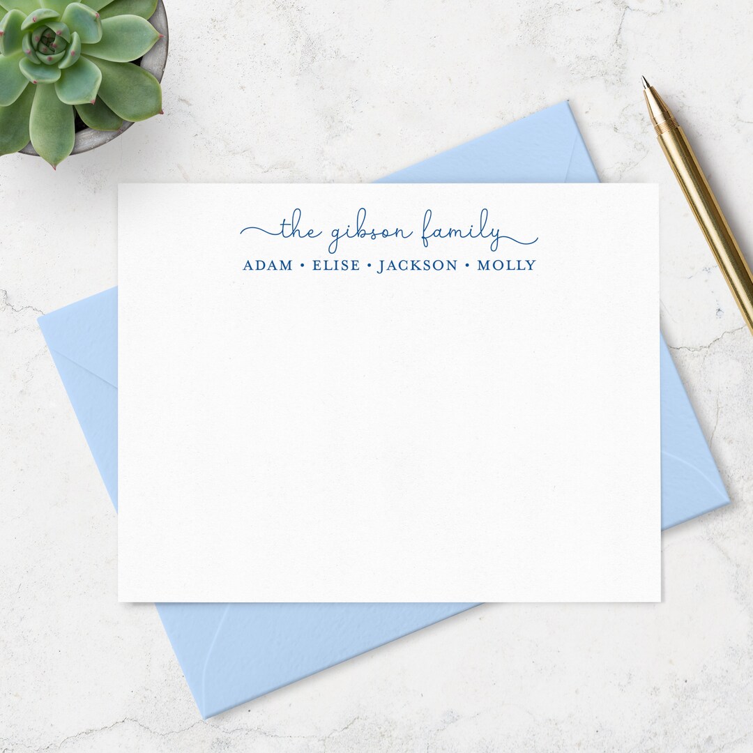 Family Note Cards and Envelopes Stationery Set, Personalized With ...