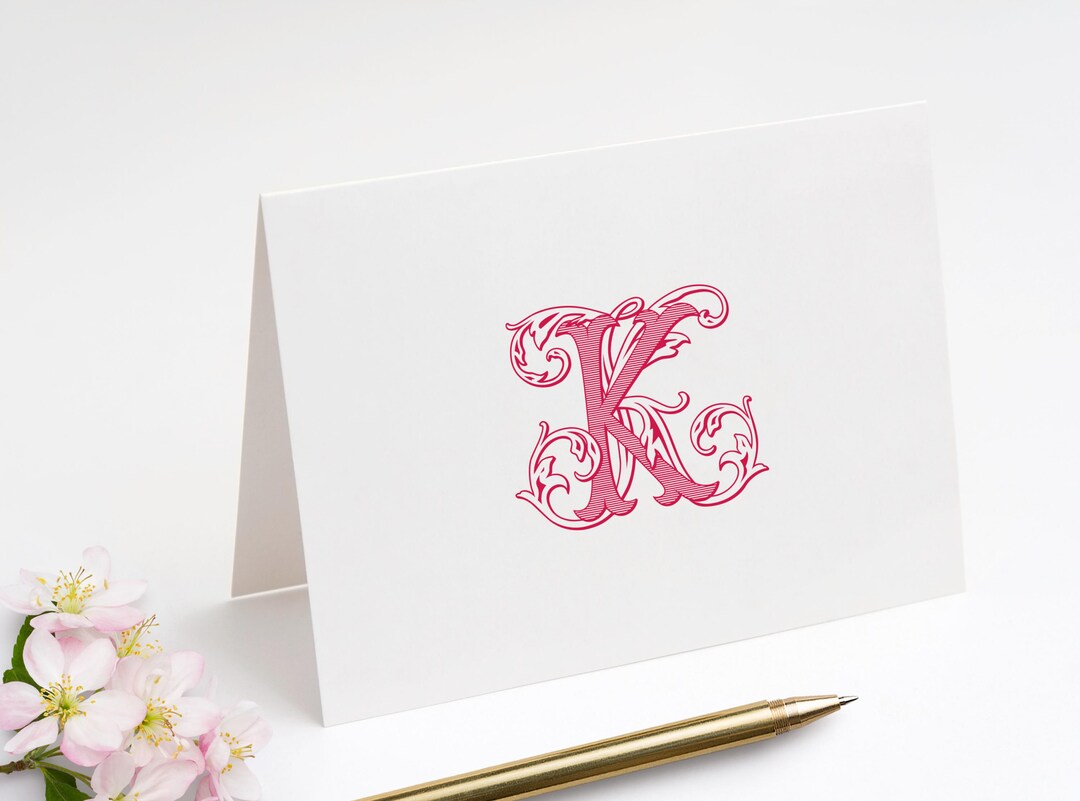 Folded Note Cards With Classic Monogram, Fold Over Monogrammed ...