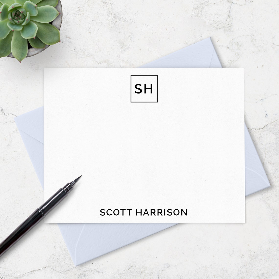 Monogrammed Note Cards for Men Custom Stationery Set With - Etsy