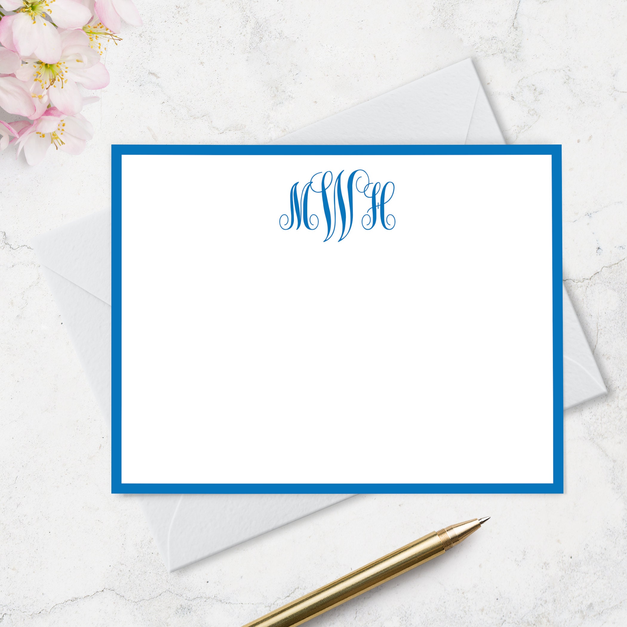 Monogram and Border Note Cards Personalized Classic - Etsy