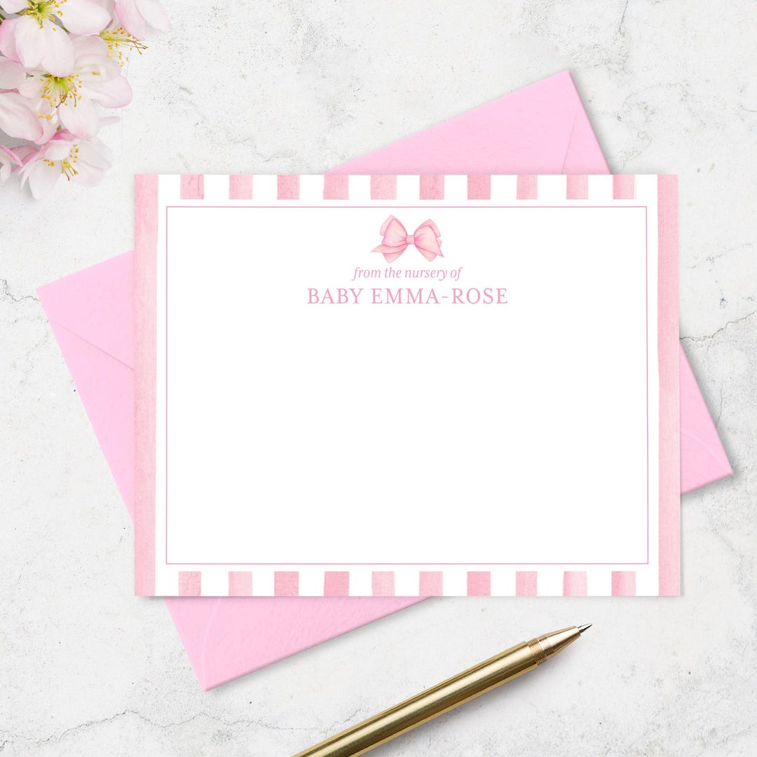 Baby Thank You Notes From Nursery of Baby Girl, Personalized Baby Note ...