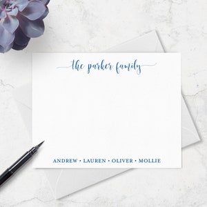 Family Note Cards and Envelopes Stationery Set, Personalized With ...
