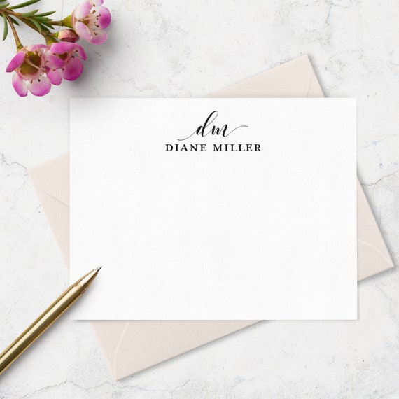 Monogrammed Note Cards Set Custom Stationery with 2 Letter | Etsy