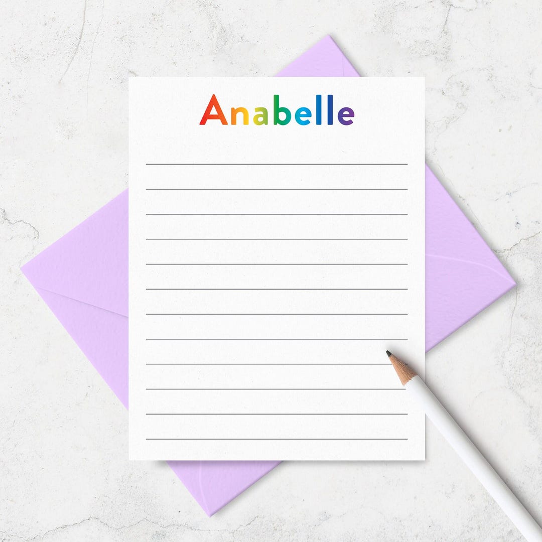 Personalized Kids Lined Note Card & Envelope Stationery Set, Set of A2 ...
