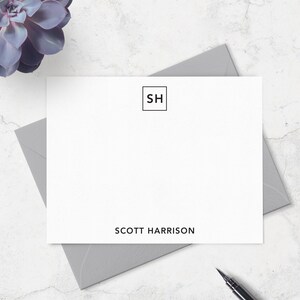 Monogrammed Note Cards for Men Custom Stationery Set With - Etsy