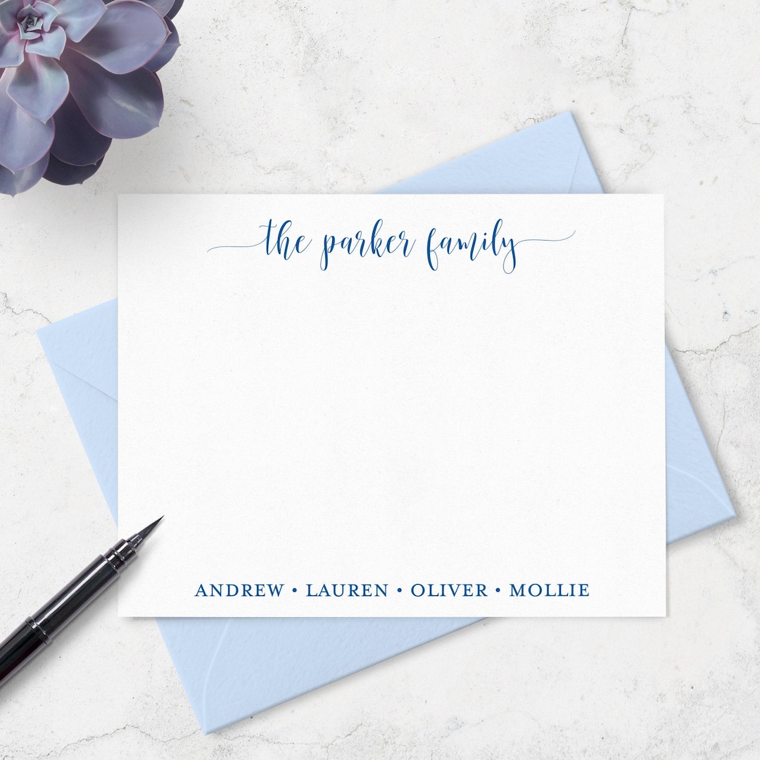 Family Note Cards and Envelopes Stationery Set, Personalized With ...