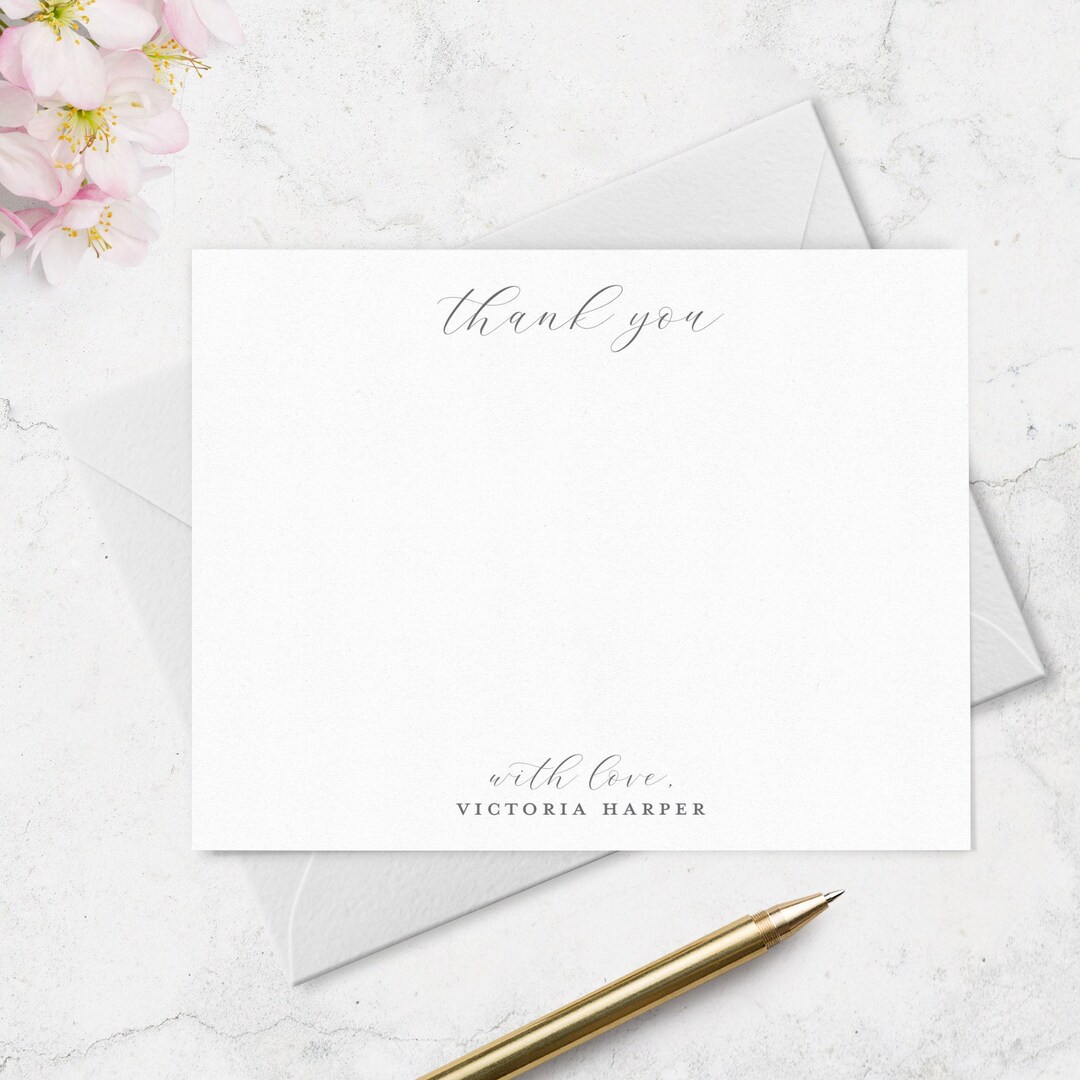 Thank You Note Cards & Envelopes Personalized With Name - Bridal Shower ...